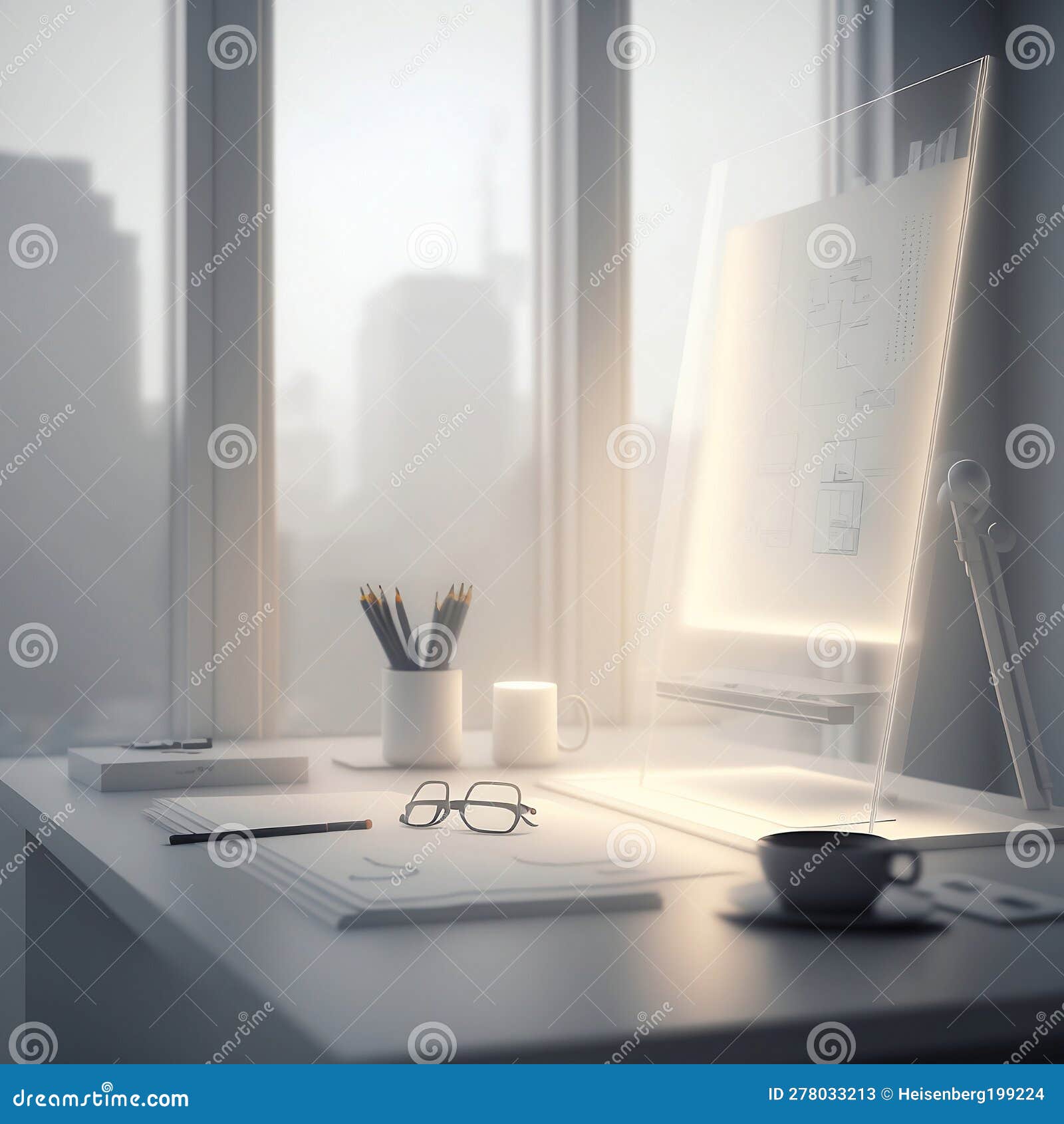 Minimal White Working Table Digital Art Stock Illustration ...
