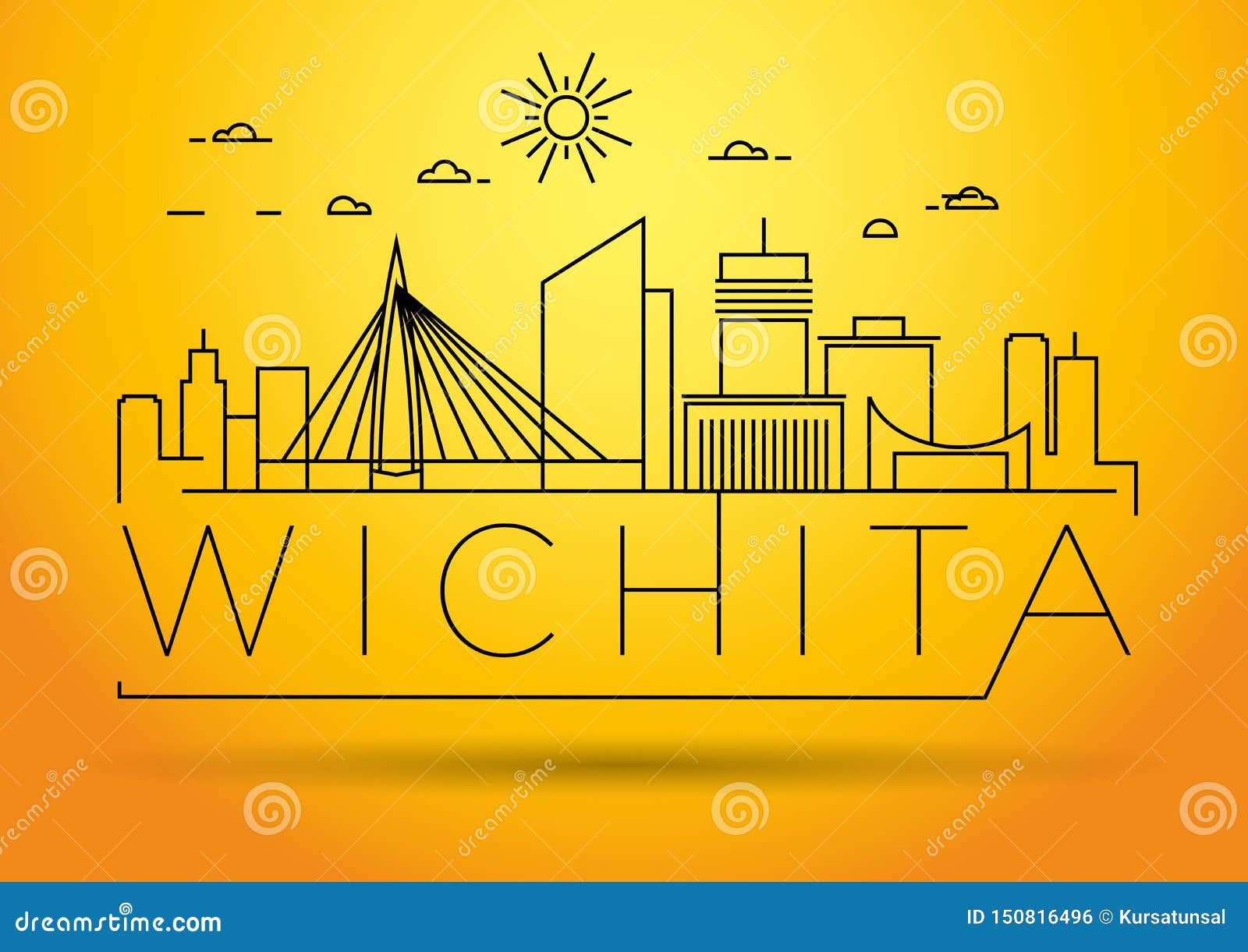 Minimal Wichita Linear City Skyline with Typographic Design Stock ...