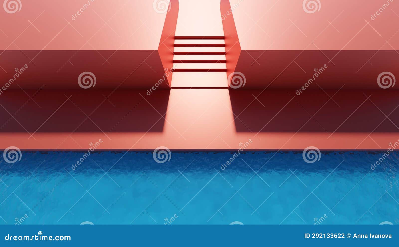 Minimalism Architecture Pool, Blue Sky and Red Walls. 3d Render Stock ...