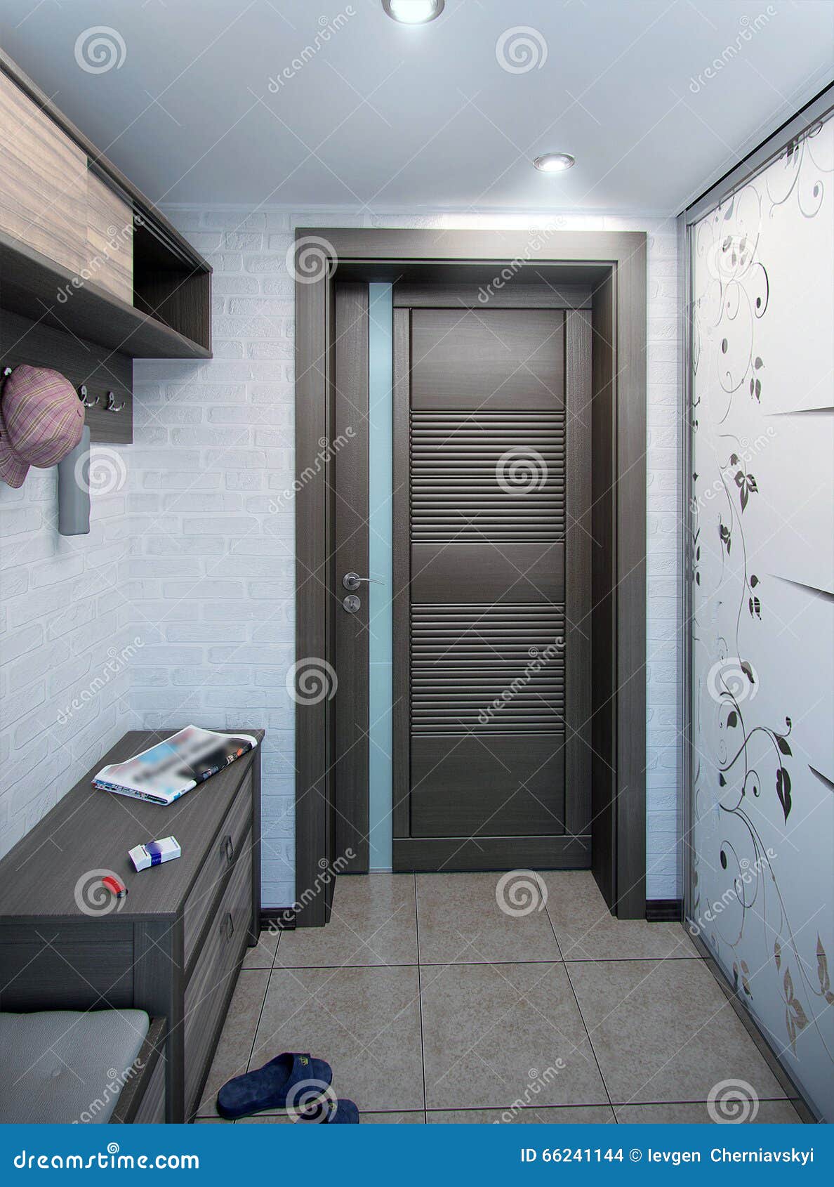 Minimalism Hallway Interior, 3d Render Stock Illustration ...