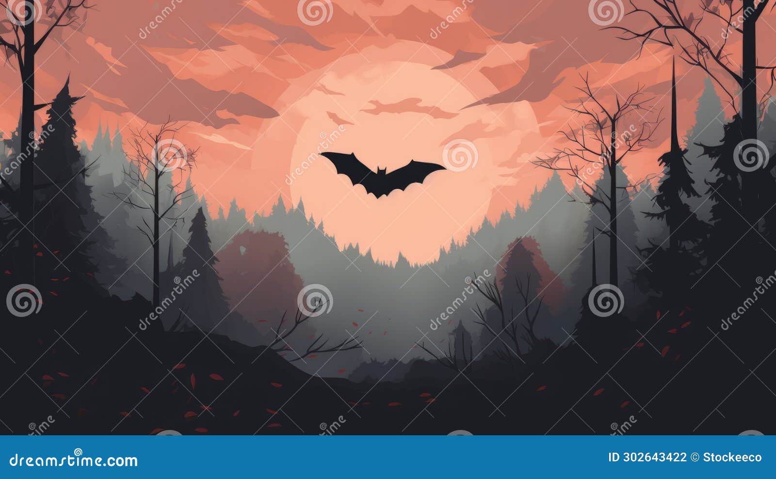 Minimalism Illustration of a Bat Flying in a Forest Stock Illustration ...