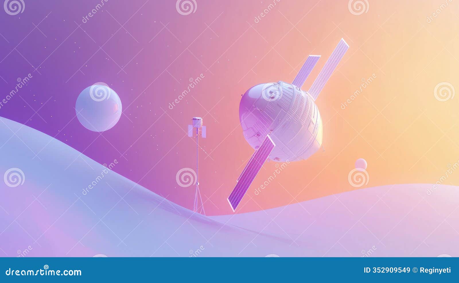 Isolated Minimalist 3D Banner with Satellite Image and Orbit Stock ...