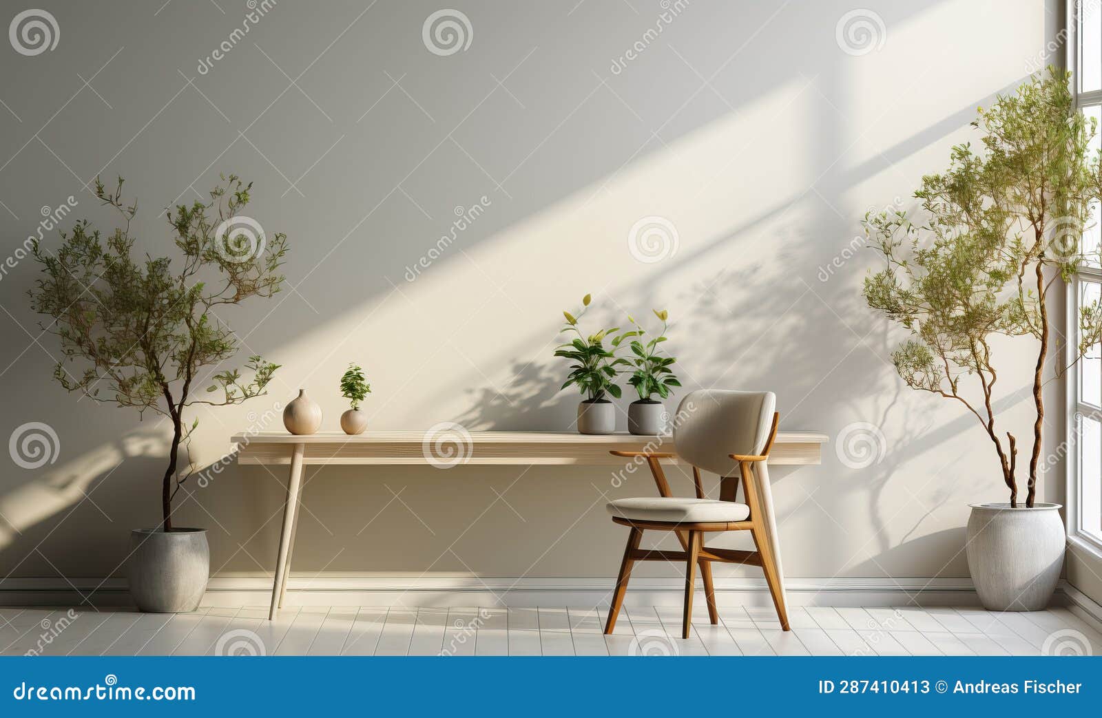 Minimalism in Light Interior Design, Workspace. Stock Image - Image of ...