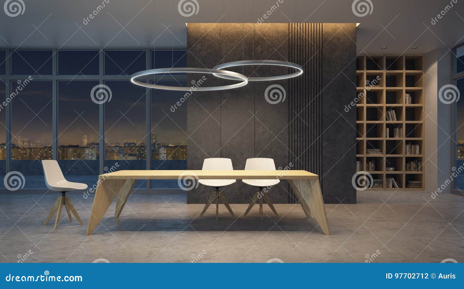 Minimalism Style Interior, Night Scene Stock Illustration ...