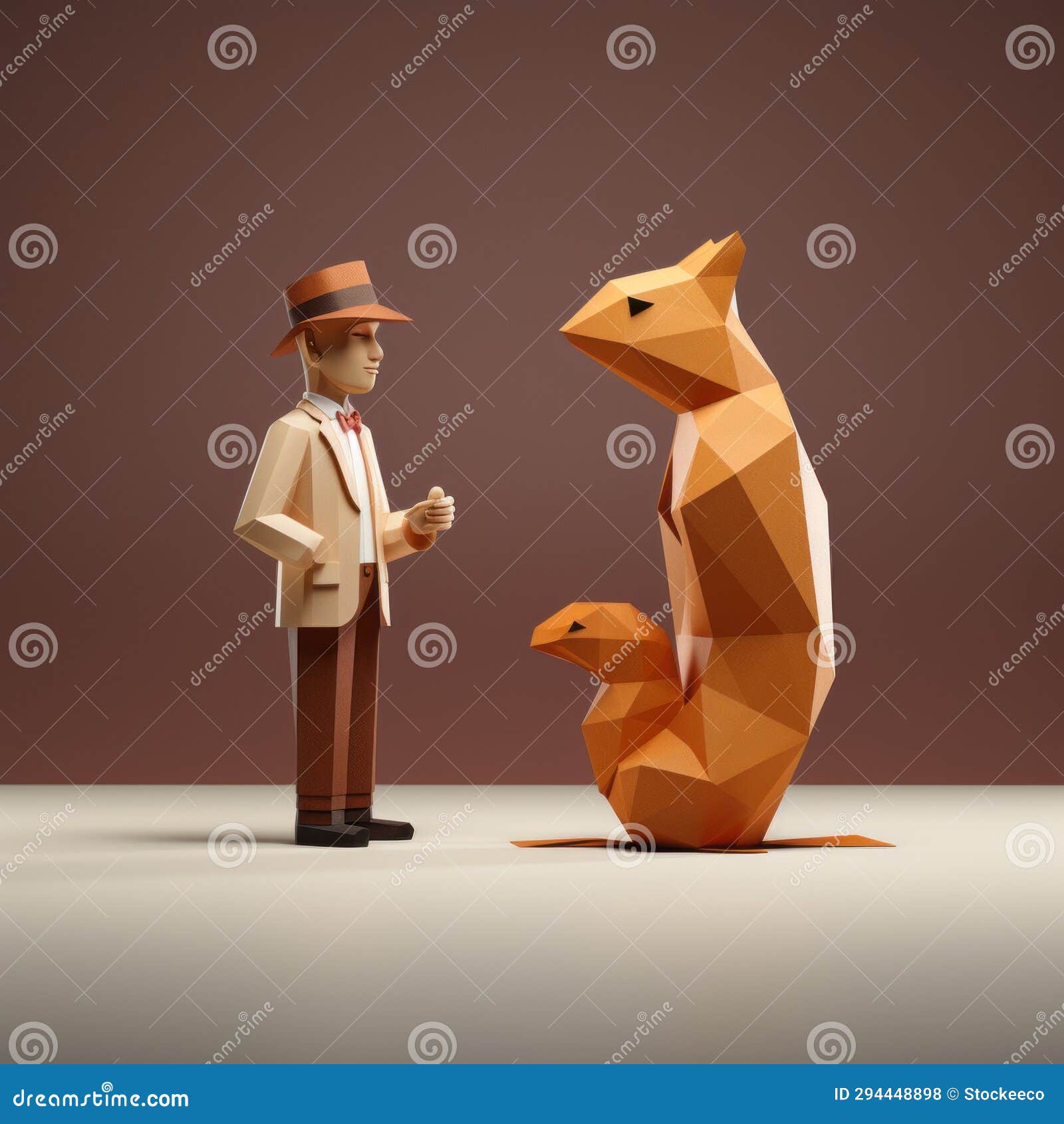 Minimalist 3d Origami Guy and Squirrel: Immersive Digital ...