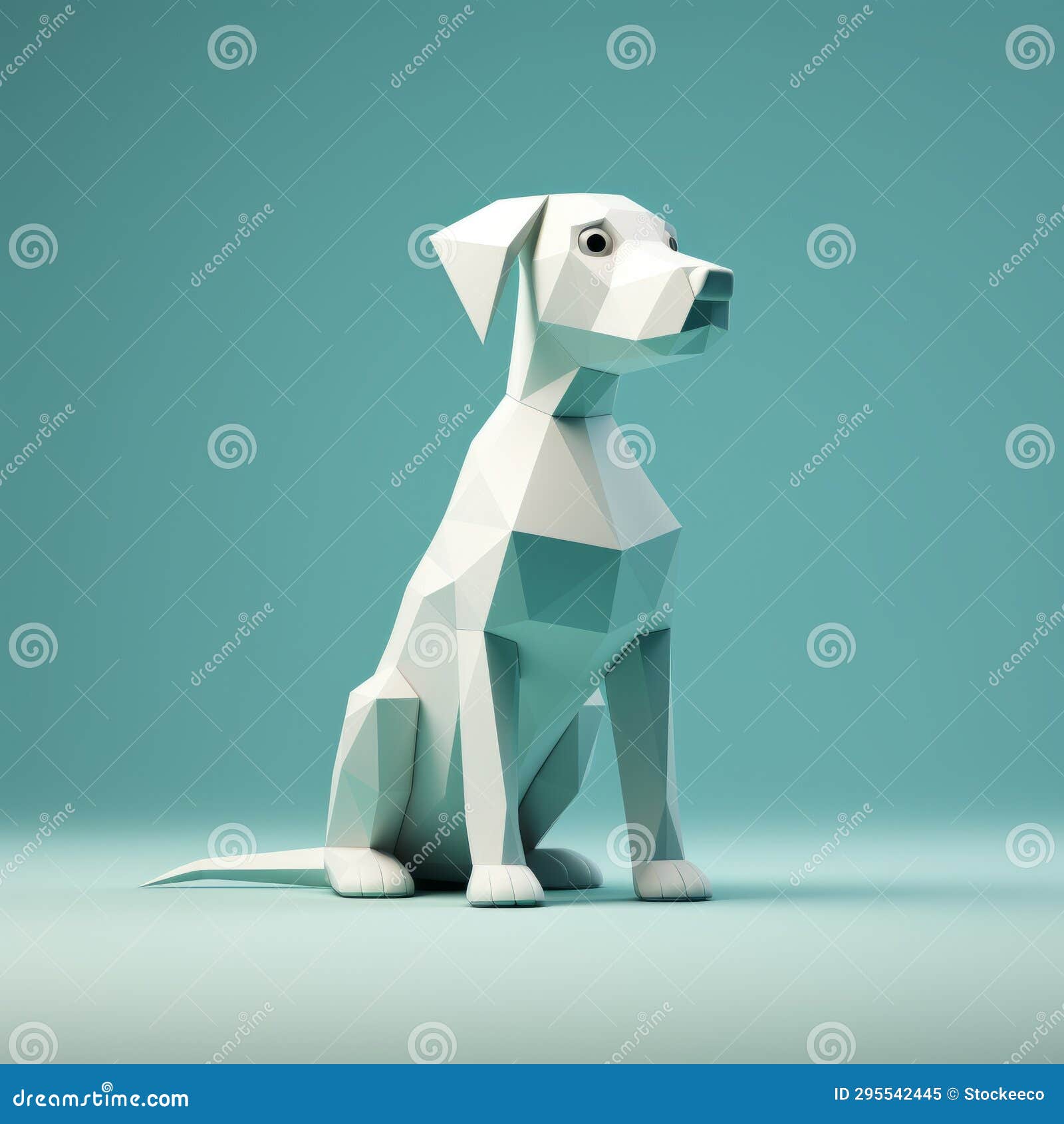 Minimalist 3d Polygonal Flat White Dog on Blue Background Stock ...