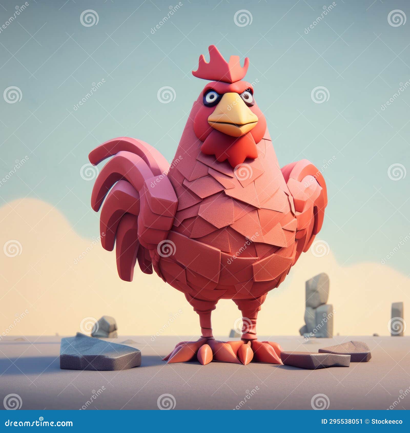 Minimalist 3d Red Chicken: Low Poly Cartoon Character Design Stock ...