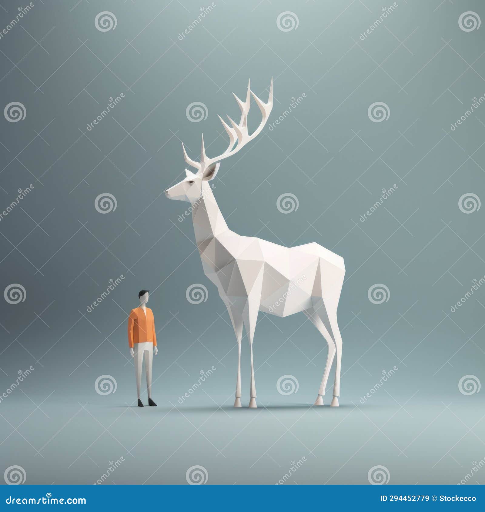 Minimalist 3d Stag and Man: Abstract Realism in Flat Perspective Stock ...