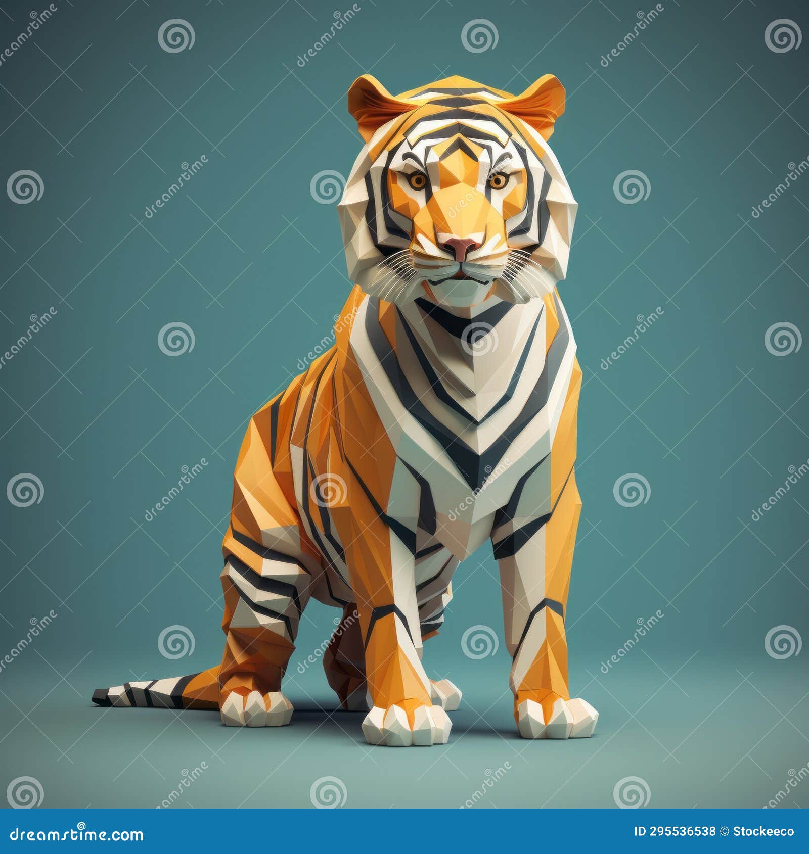 Minimalist 3d Tiger Illustration in Dark White and Light Cyan Stock ...