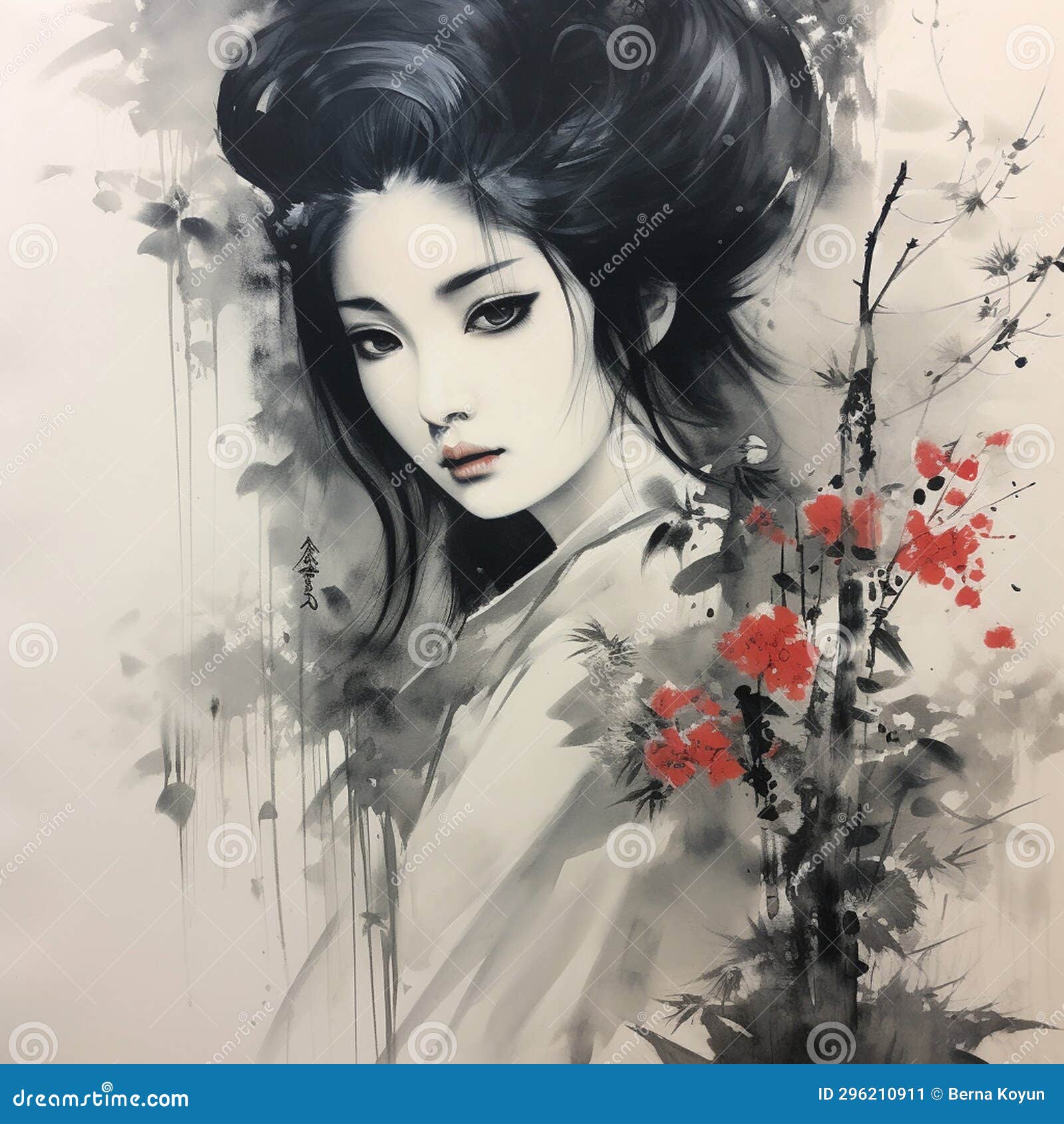 Minimalist Abstract Sumi-e Ink Painting Stock Illustration ...