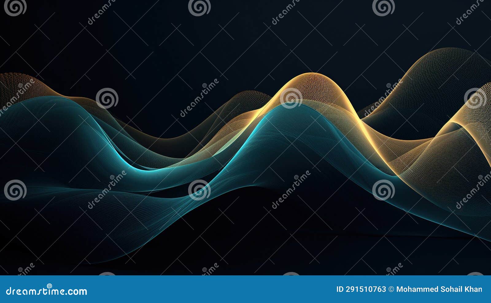 Minimalist Abstract with Wave or Curves of Cyan and Gold Background ...