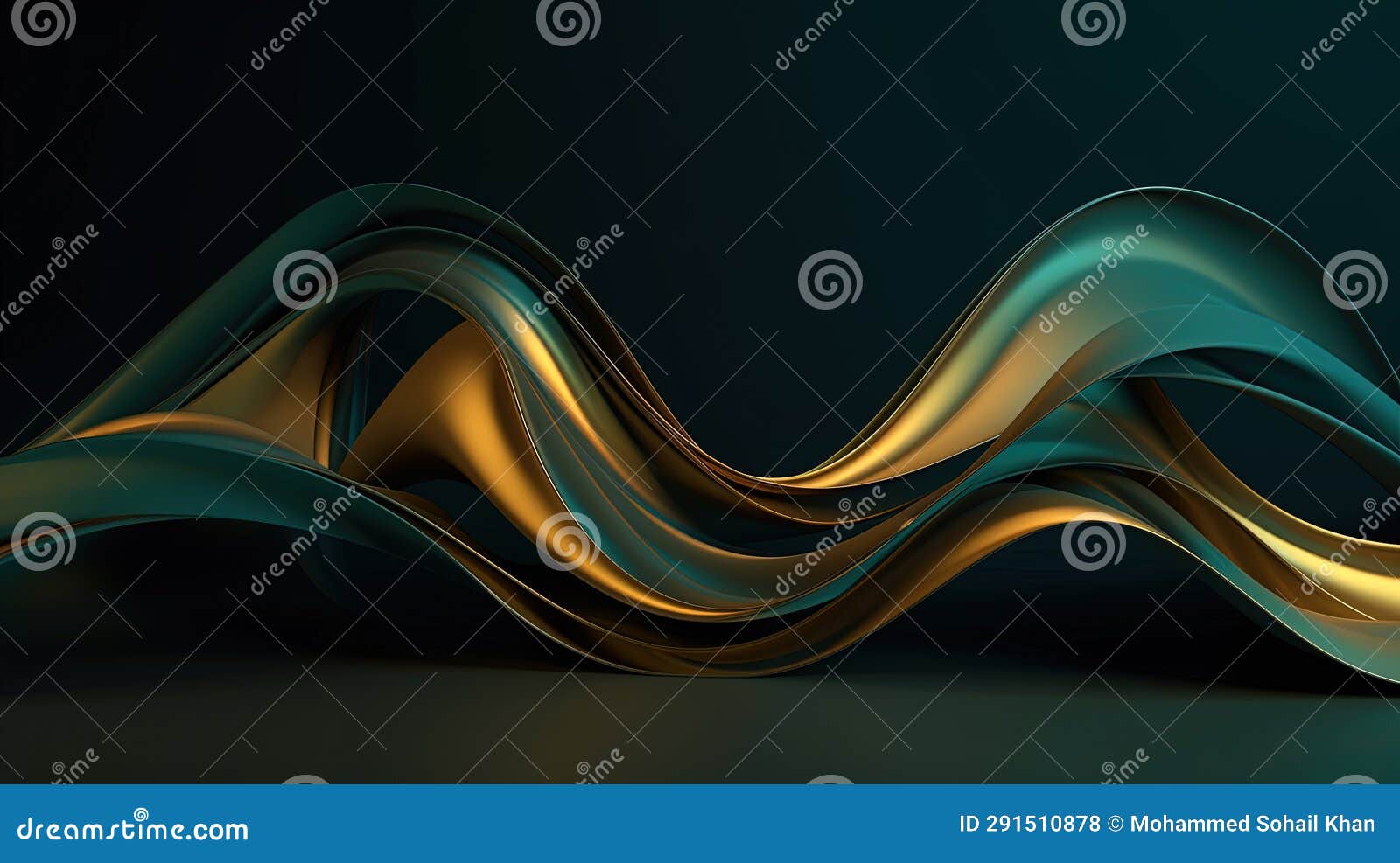 Minimalist Abstract with Wave or Curves of Cyan and Gold Background ...