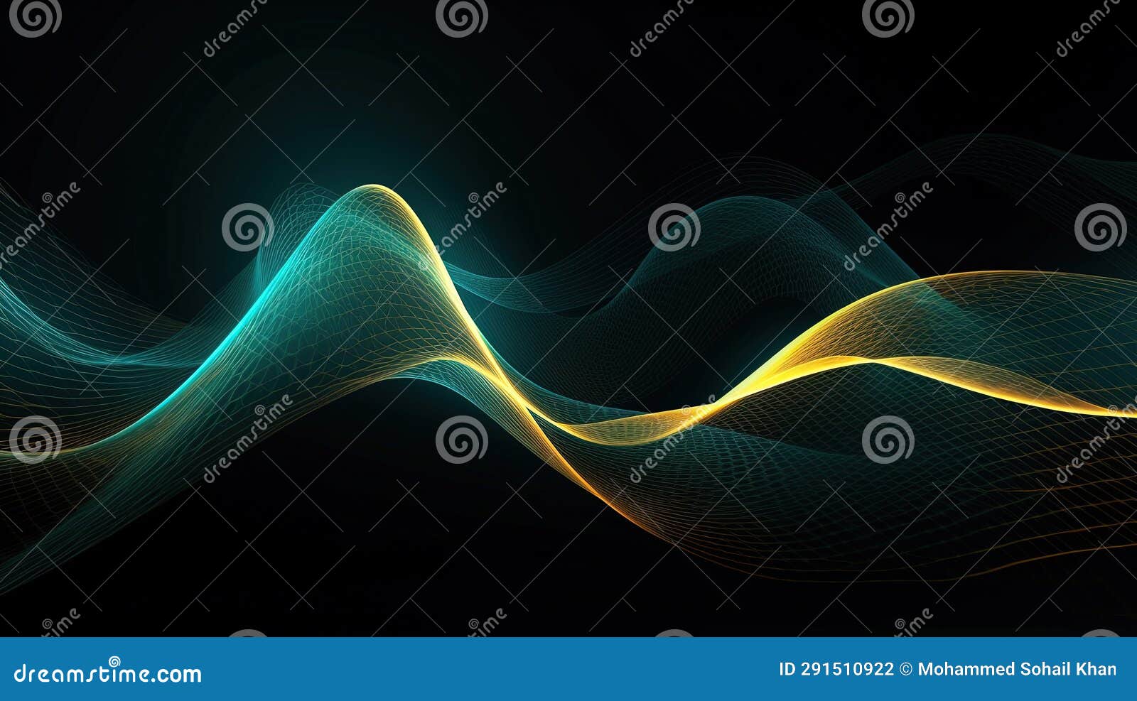 Minimalist Abstract with Wave or Curves of Cyan and Gold Background ...