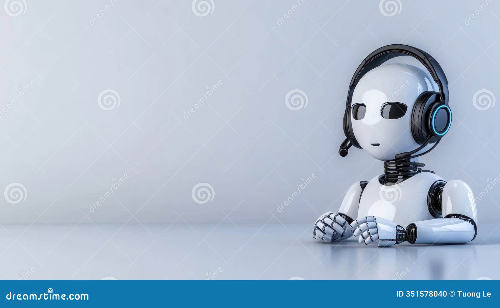 Minimalist AI Call Center Robot Providing Tech Support with Headset on ...