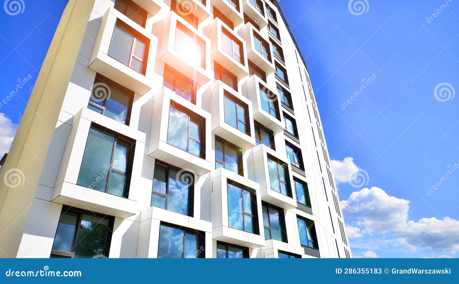 The Facade of the New Apartment Building Shaped Like Cubes. Stock Image ...