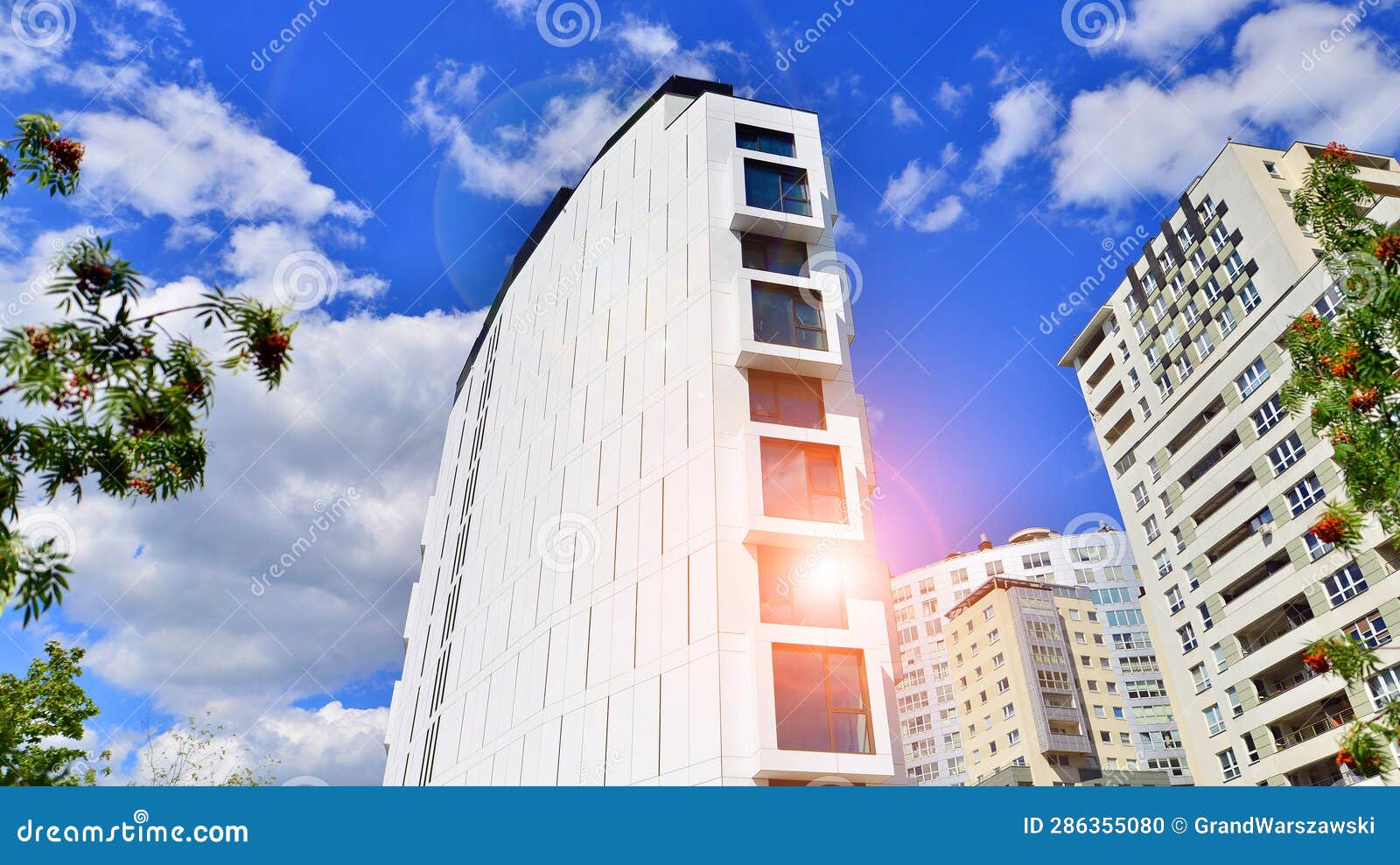 The Facade of the New Apartment Building Shaped Like Cubes. Stock Photo ...