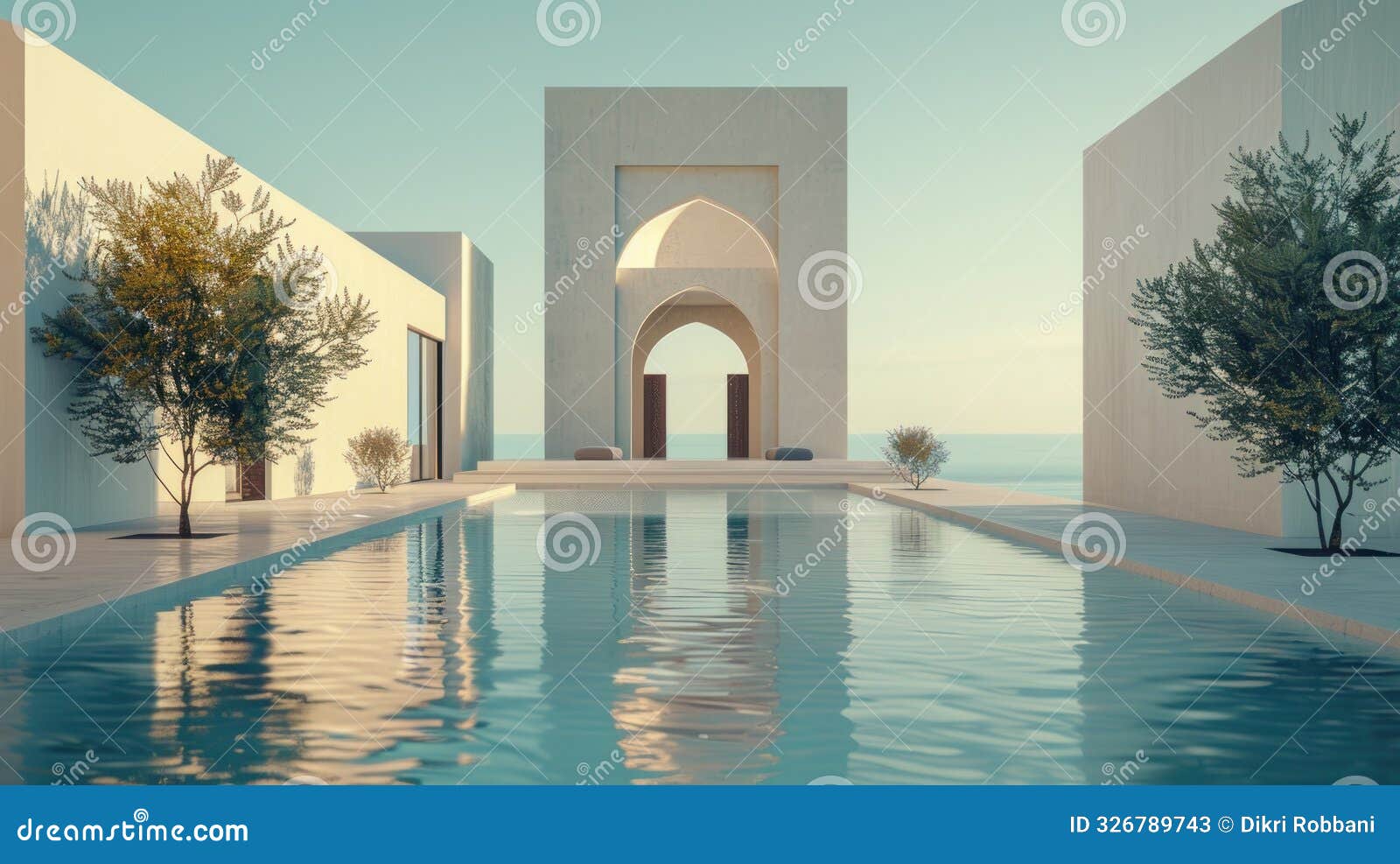 Minimalist Architectural Poolside with Archway Stock Illustration ...