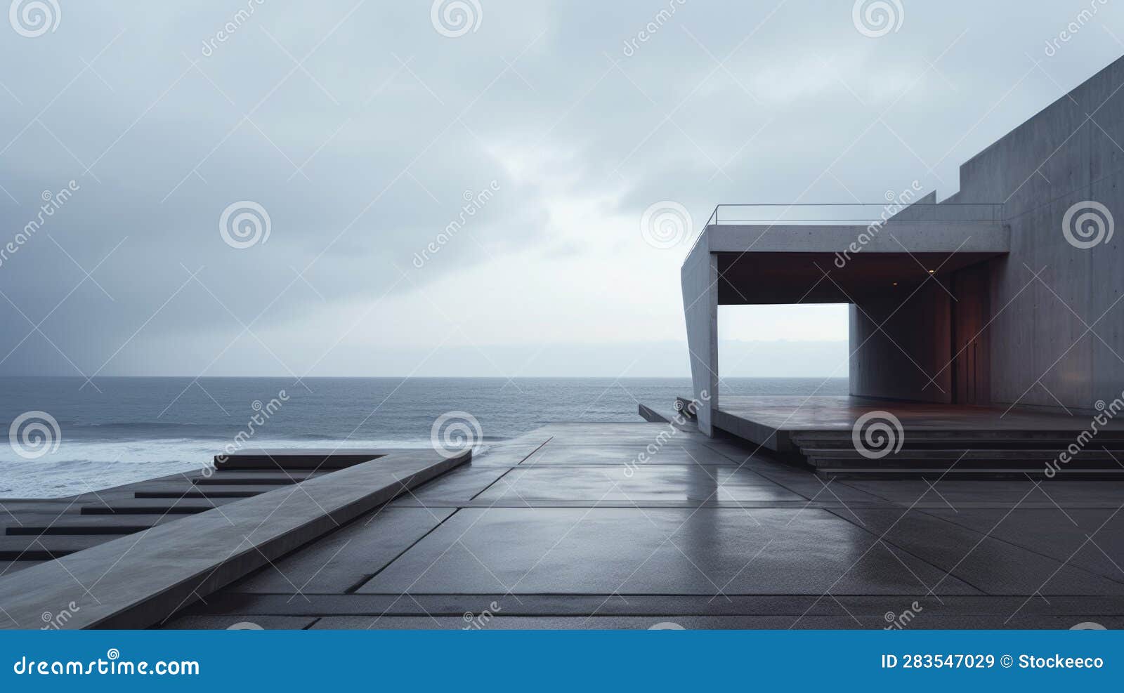 Minimalist Architecture: Concrete Path Overlooking The Ocean Stock ...