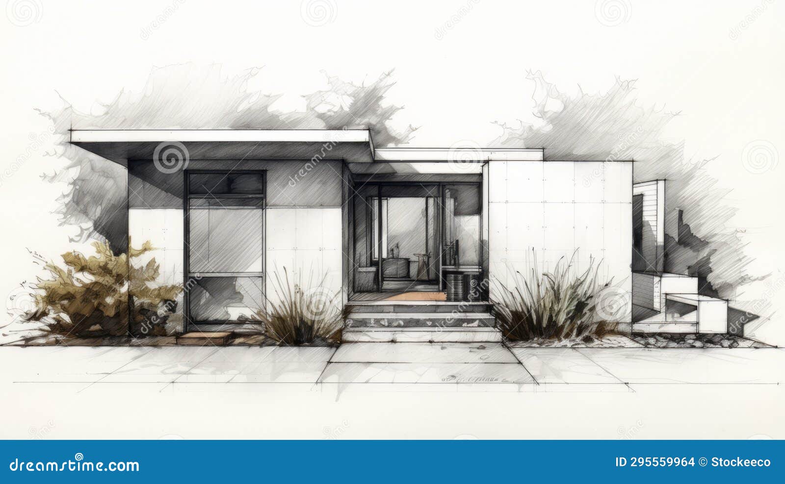 Minimalist Architecture: Ink Drawing of Modern House with Charming ...