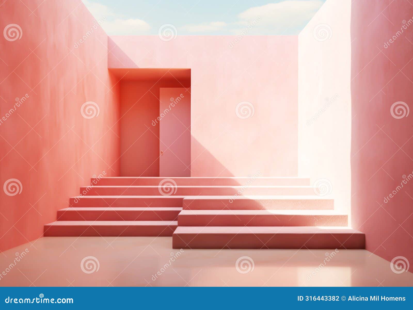 Minimalist Architecture in Liminal Space with Stairs. Escapism Concept ...