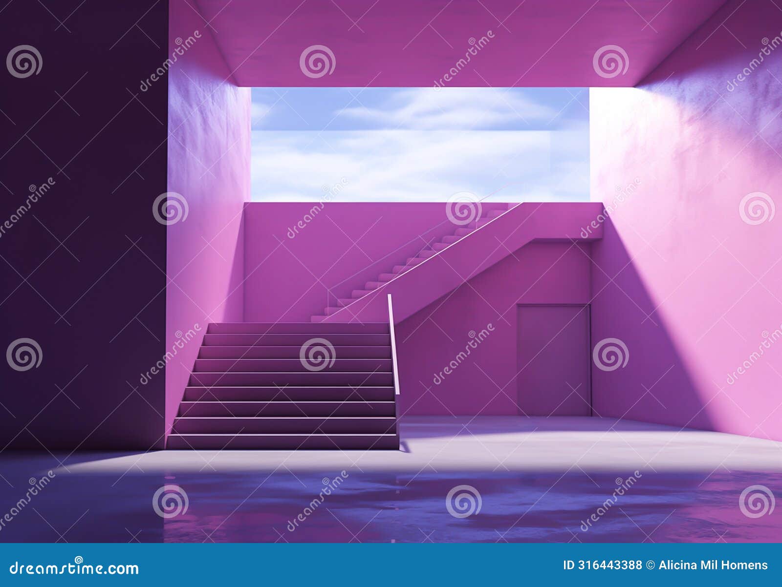 Minimalist Architecture in Liminal Space with Stairs. Escapism Concept ...