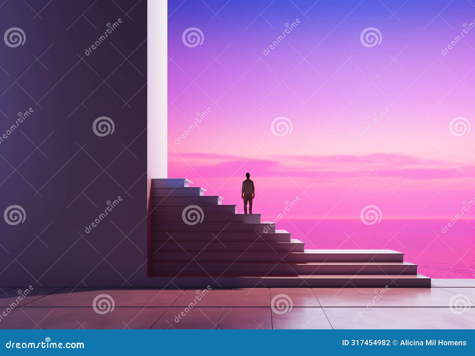 Minimalist Architecture in Liminal Space with Stairs. Escapism Concept ...