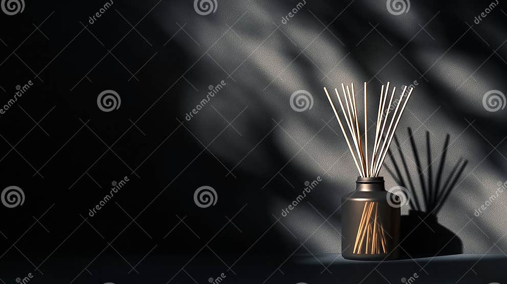 Minimalist Aromatic Diffuser with Shadows on Dark Background Stock ...