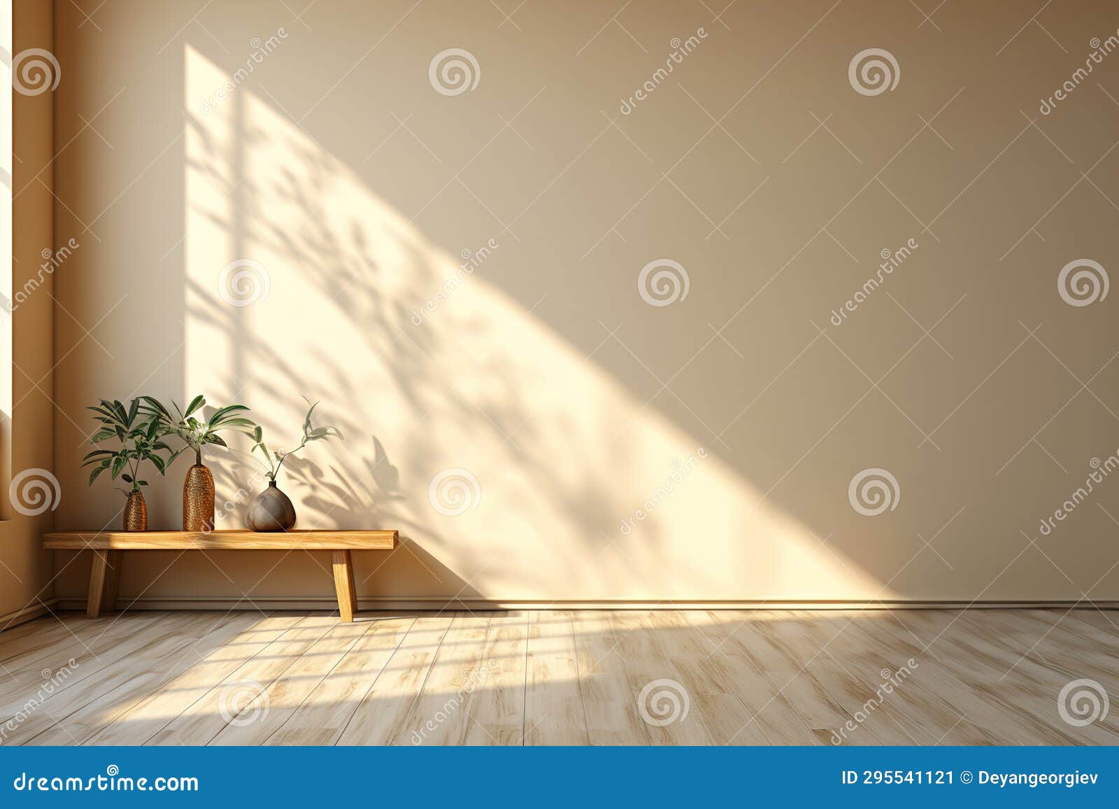 Minimalist Background With Beige Room Interior, Shadows On The Walls ...
