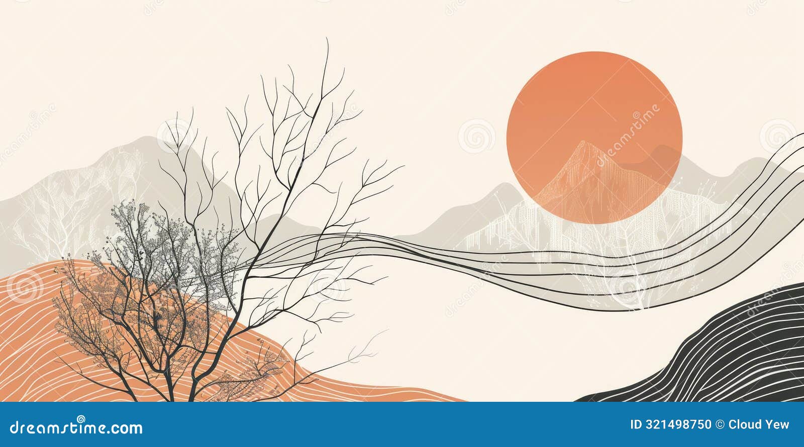 Minimalist Background with Contemporary Line Art. Stock Illustration ...