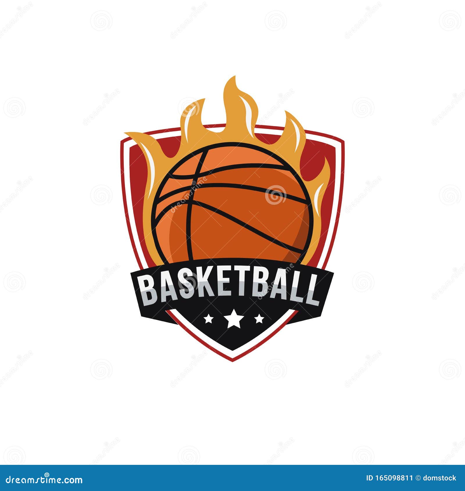 Minimalist Basketball Fire Emblem Team Shield Logo Cartoon Vector ...