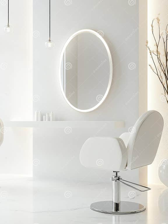 A Minimalist Beauty Salon Interior Featuring a Sleek White Styling ... A Minimalist Beauty Salon Interior Featuring a Sleek White Styling ...