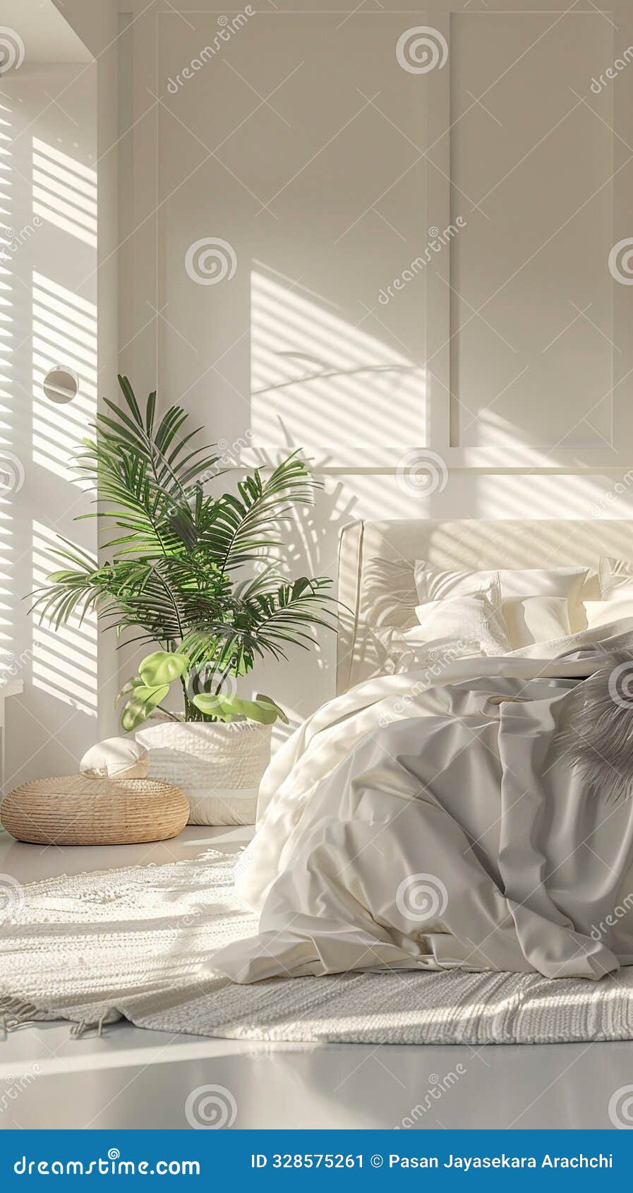 Minimalist Bedroom with Neutral Tones and Uncluttered Decor Stock ...