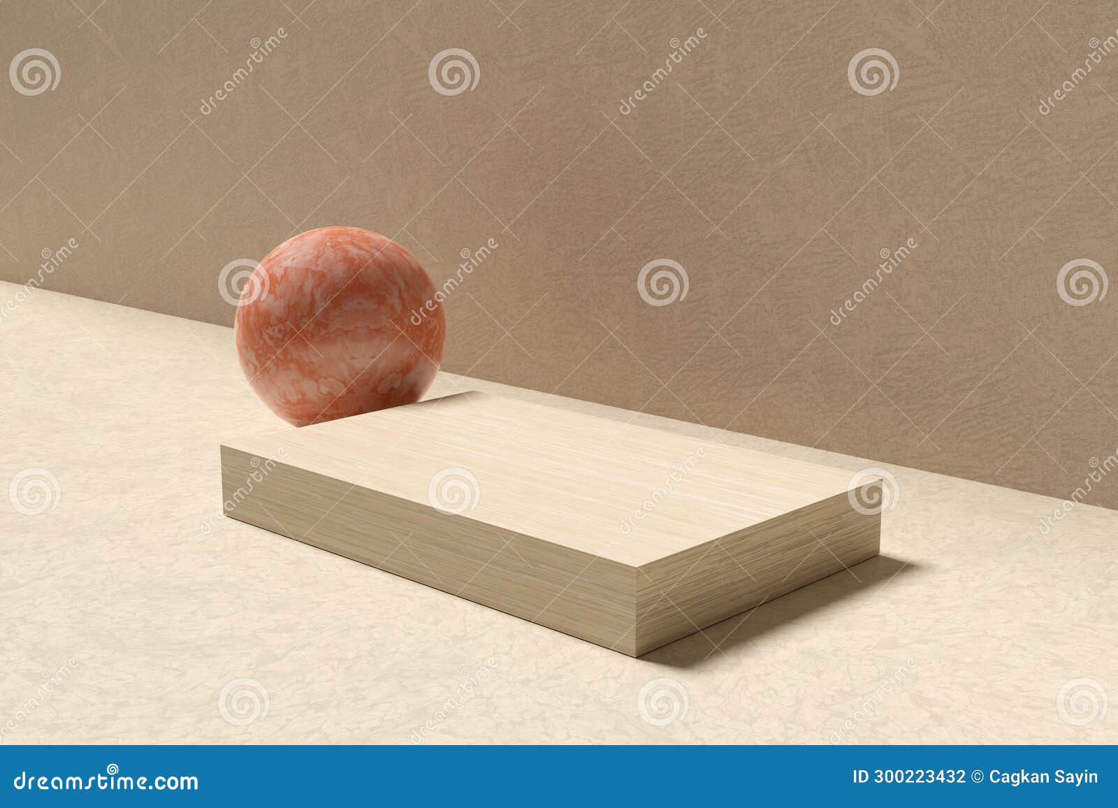 Minimalist Beige Rectangular Stand with Marble Sphere. Mock Up Podium ...