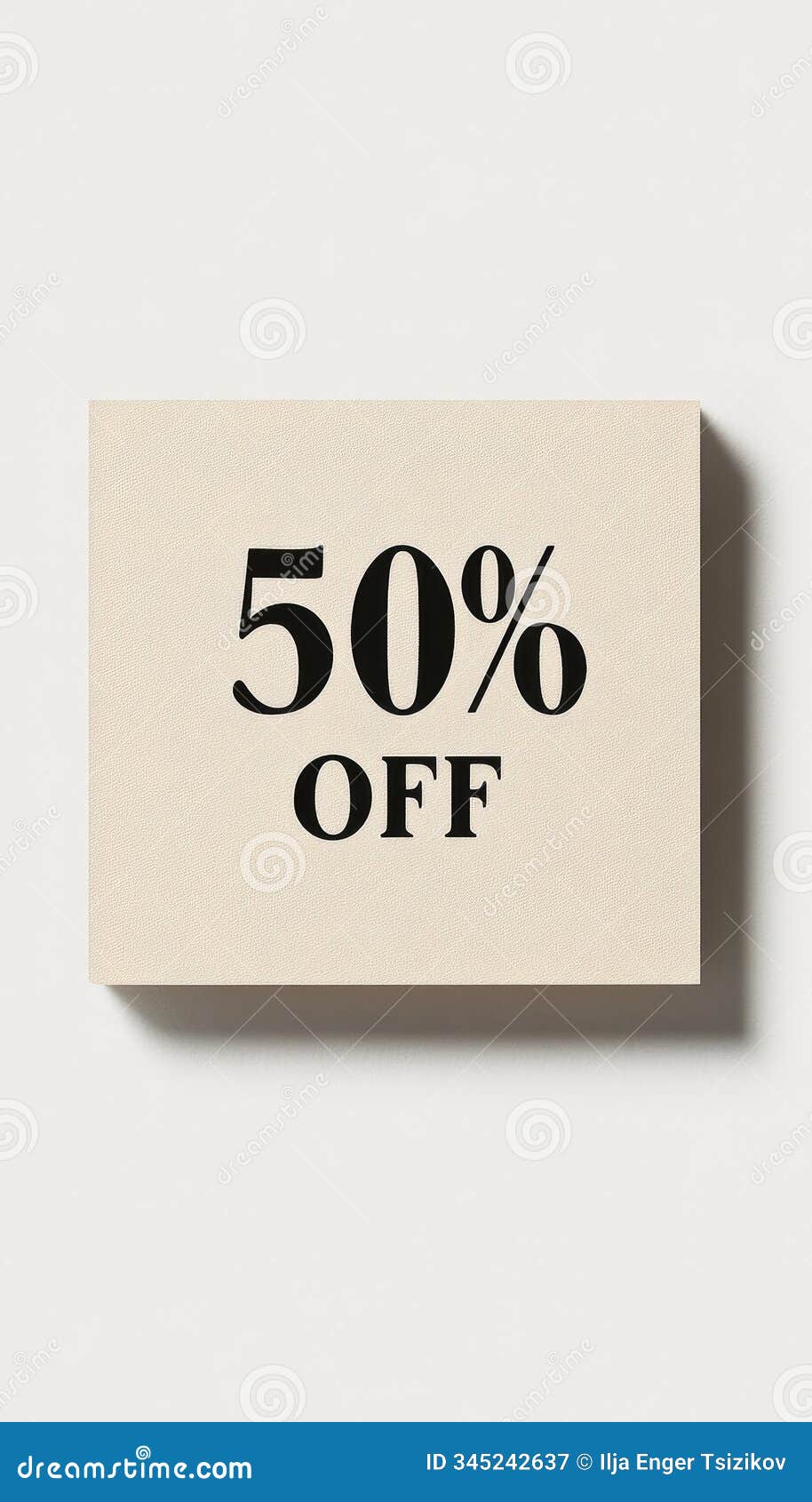 Minimalist Beige Square Note Card with Black 50 Off Text, Isolated on ...