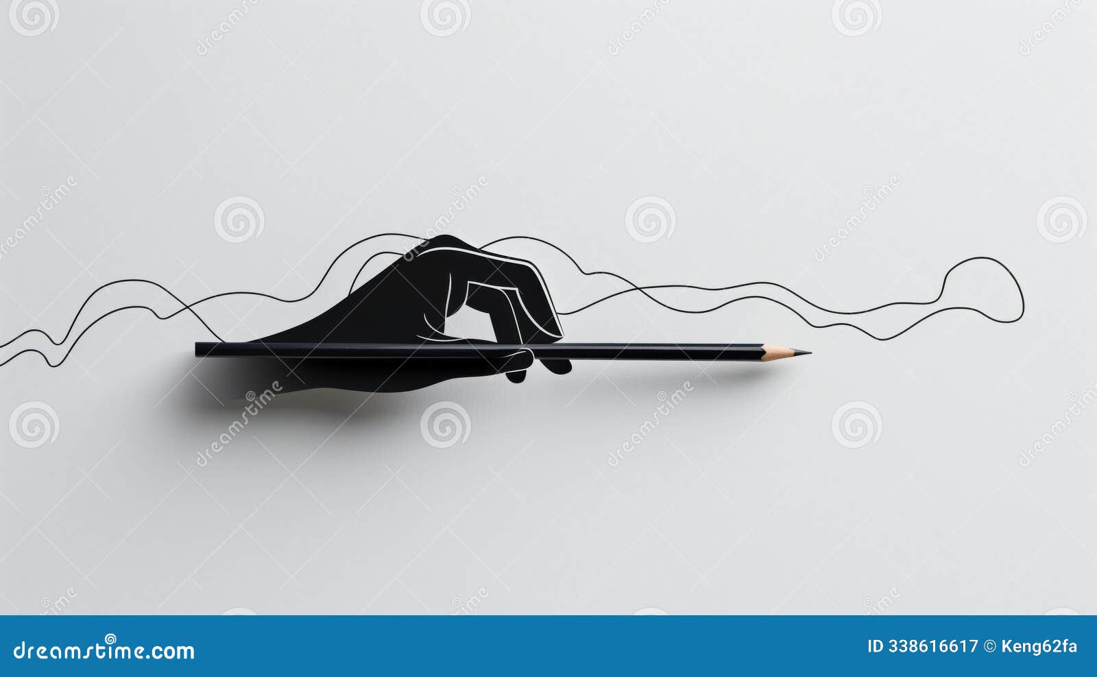 Minimalist Black Hand Holding Pencil on White Background Evokes ...