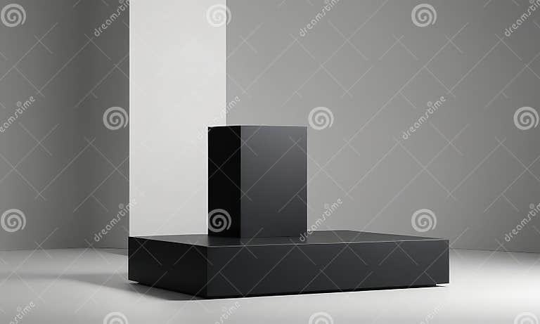 Minimalist Black Sculpture with Rectangular Base and Vertical Column ...