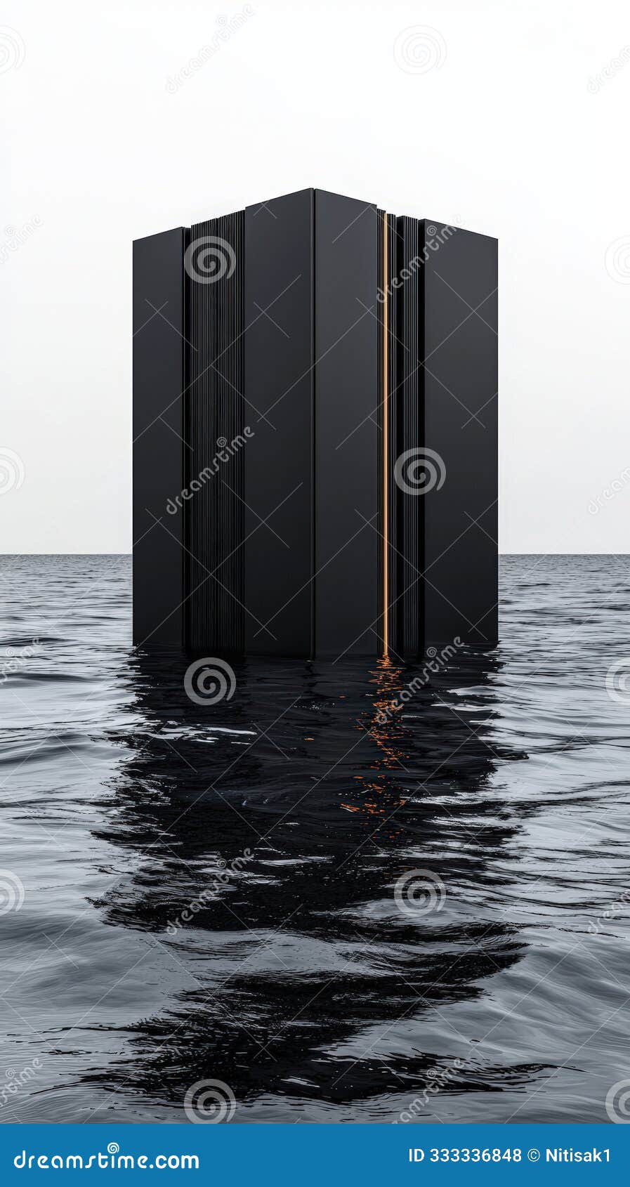 A Minimalist Black Structure Rising from Calm Water Representing Modern ...