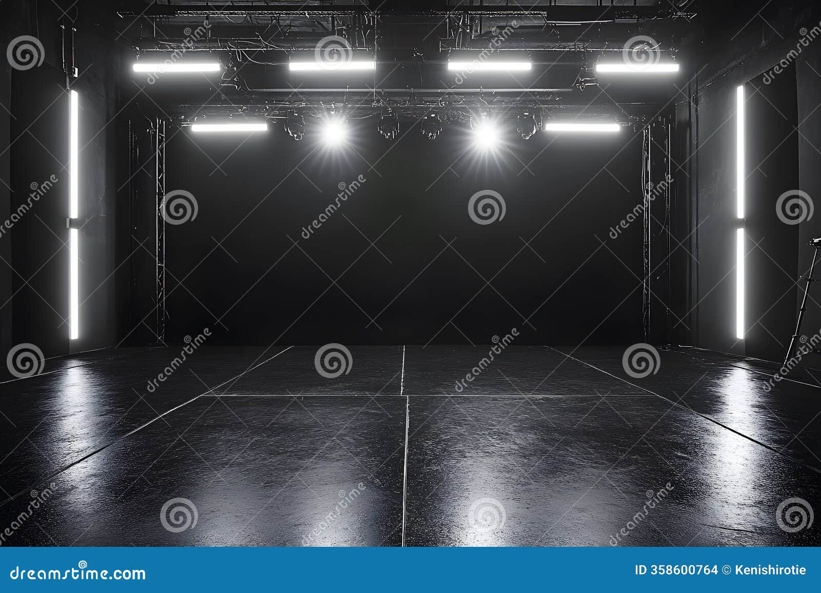 Minimalist Black Studio Stage with Bright LED Lighting Stock Photo ...