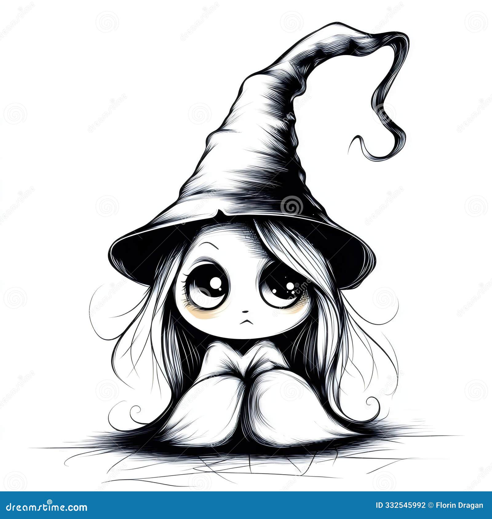 A Simple, Cartoon Drawing of a Witch with a Scowl on Her Face. AI ...