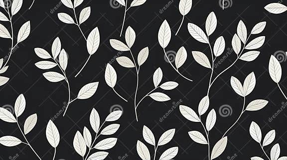 Minimalist Black And White Floral Leaves Vector Art Stock Illustration