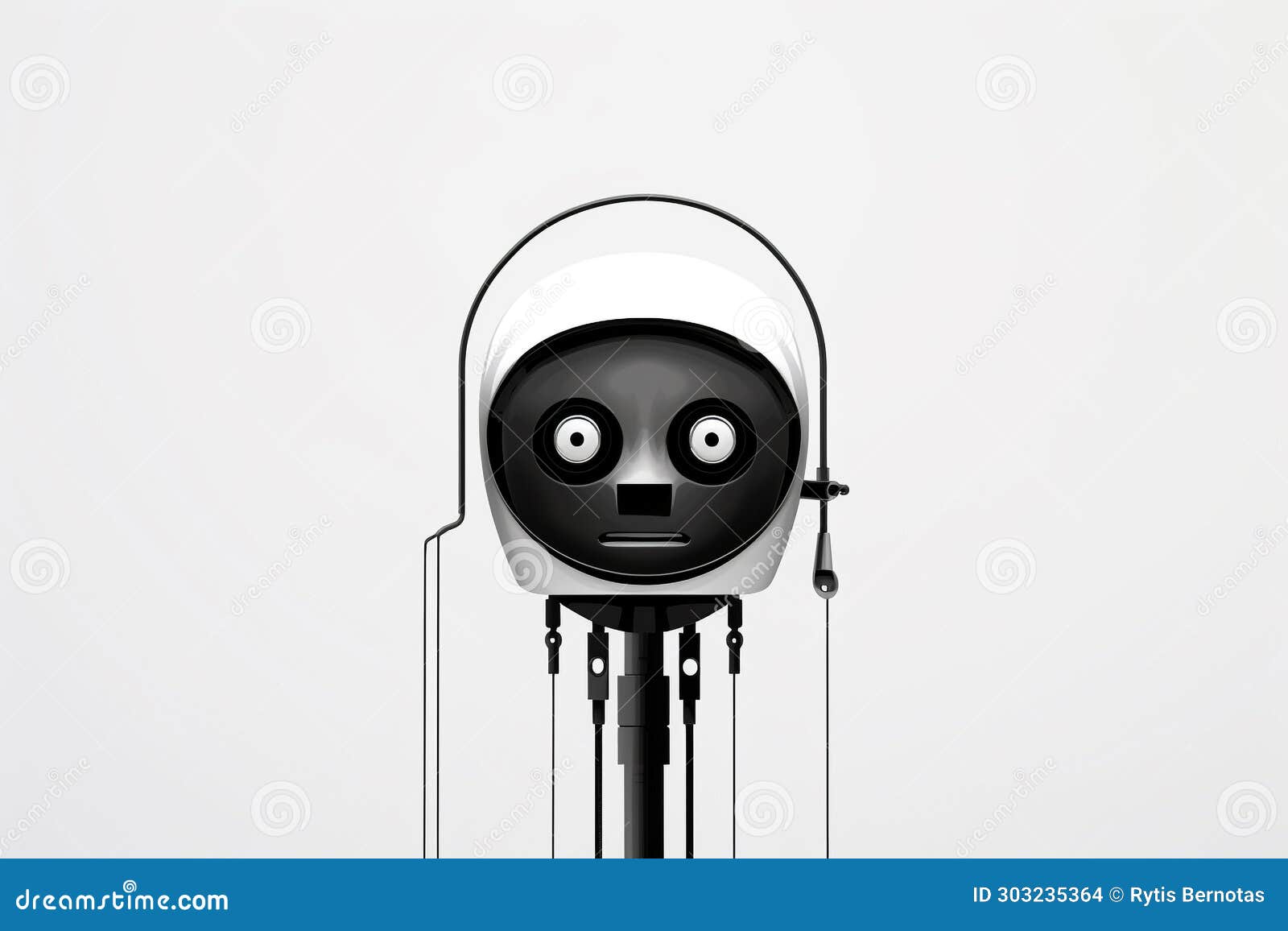 Minimalist Black and White Humanoid Robot Portrait Illustration Stock ...