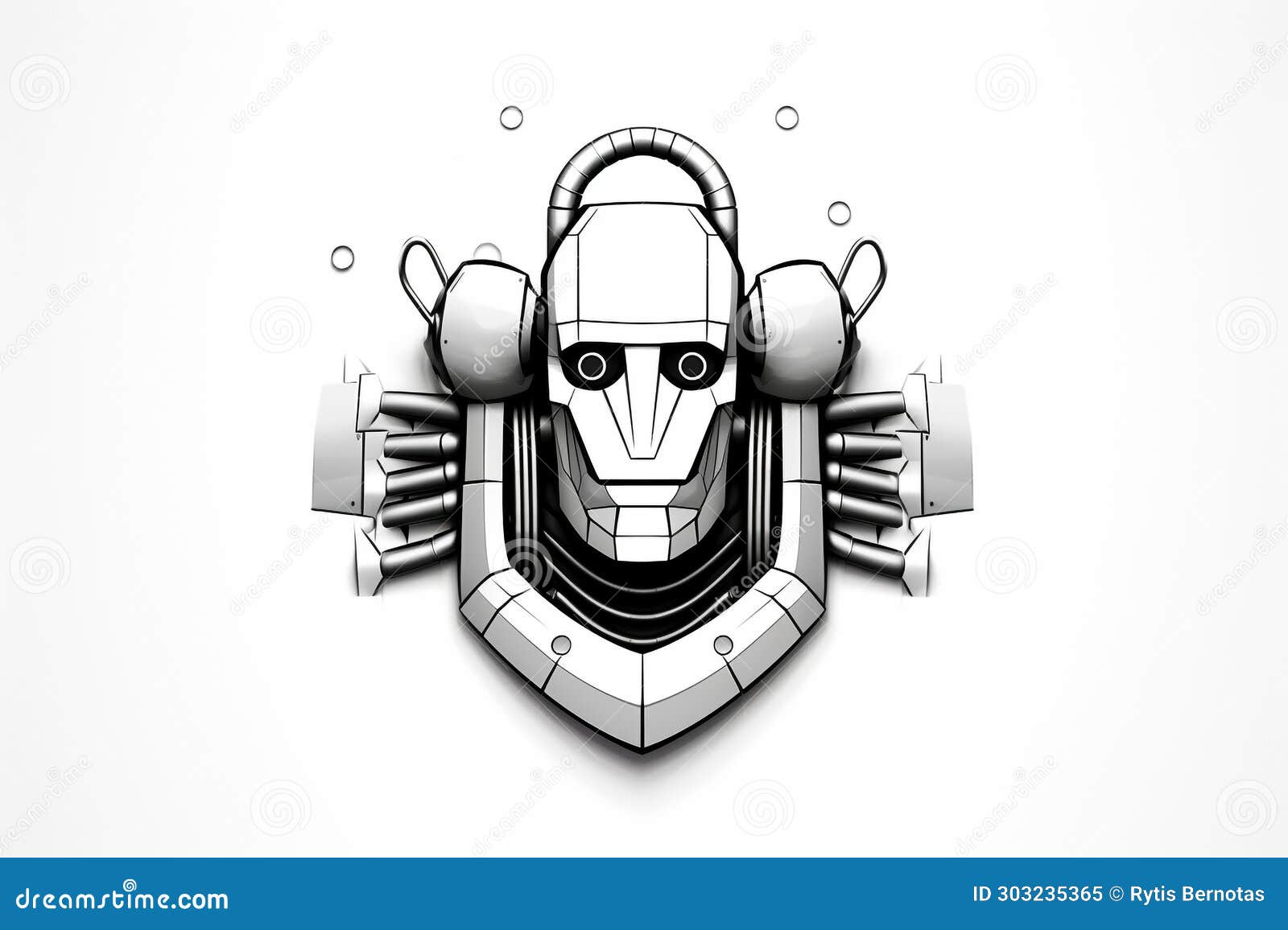 Minimalist Black and White Humanoid Robot Portrait Illustration Stock ...