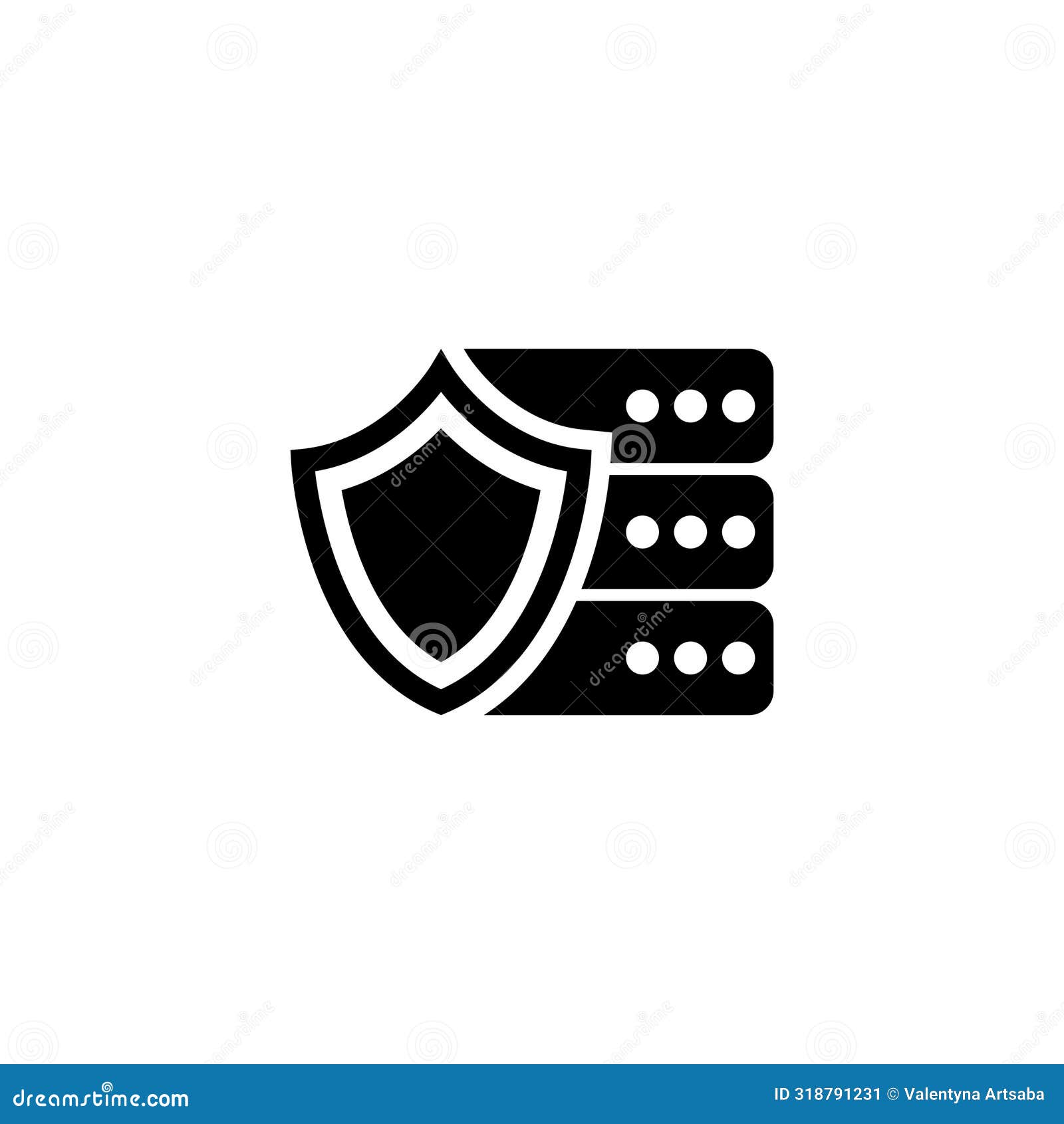 A Minimalist, Black and White Icon Depicting a Shield Shape with a Server or Database Symbol ...