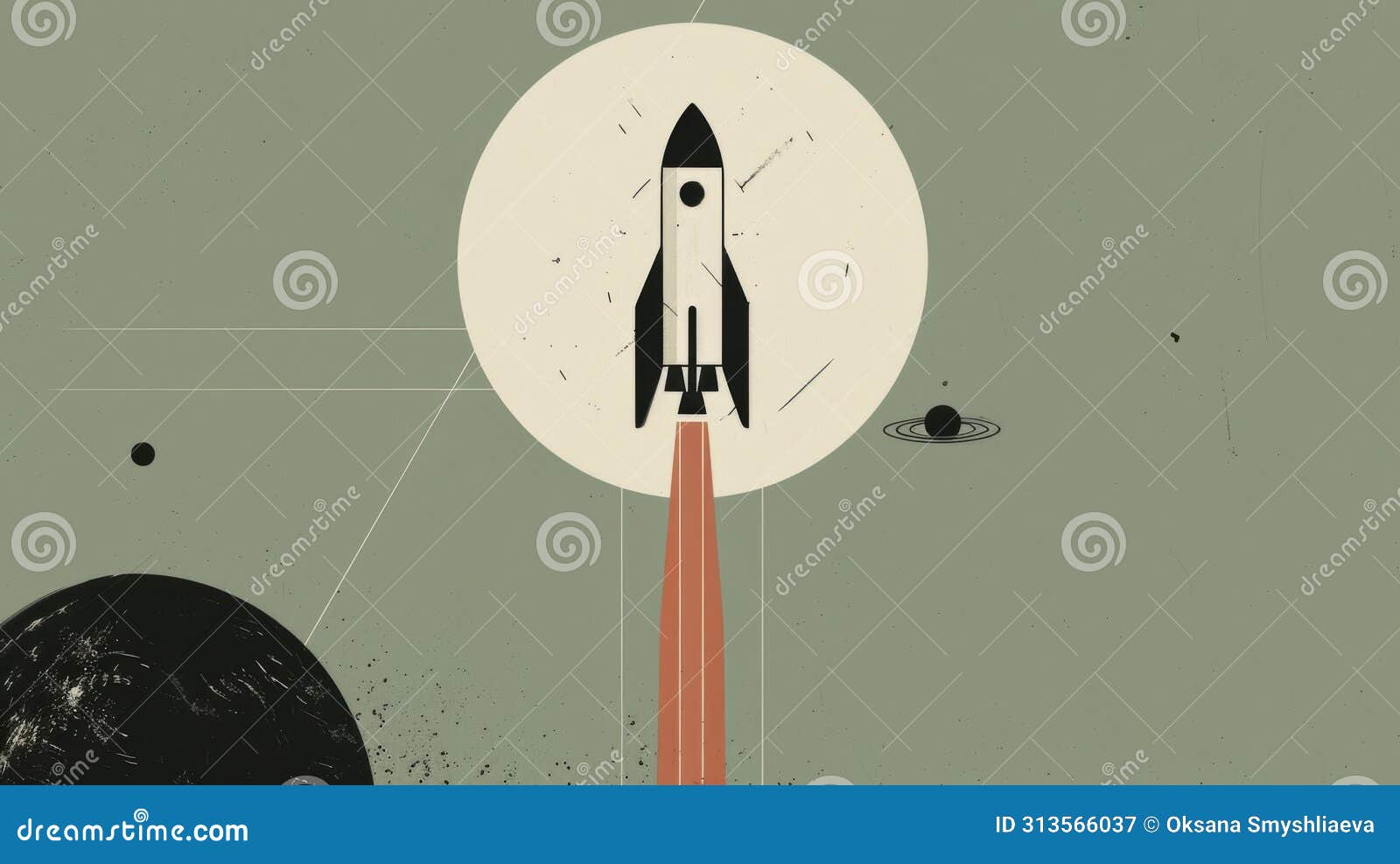 A Minimalist Black and White Illustration of a Rocket Launch, Capturing ...