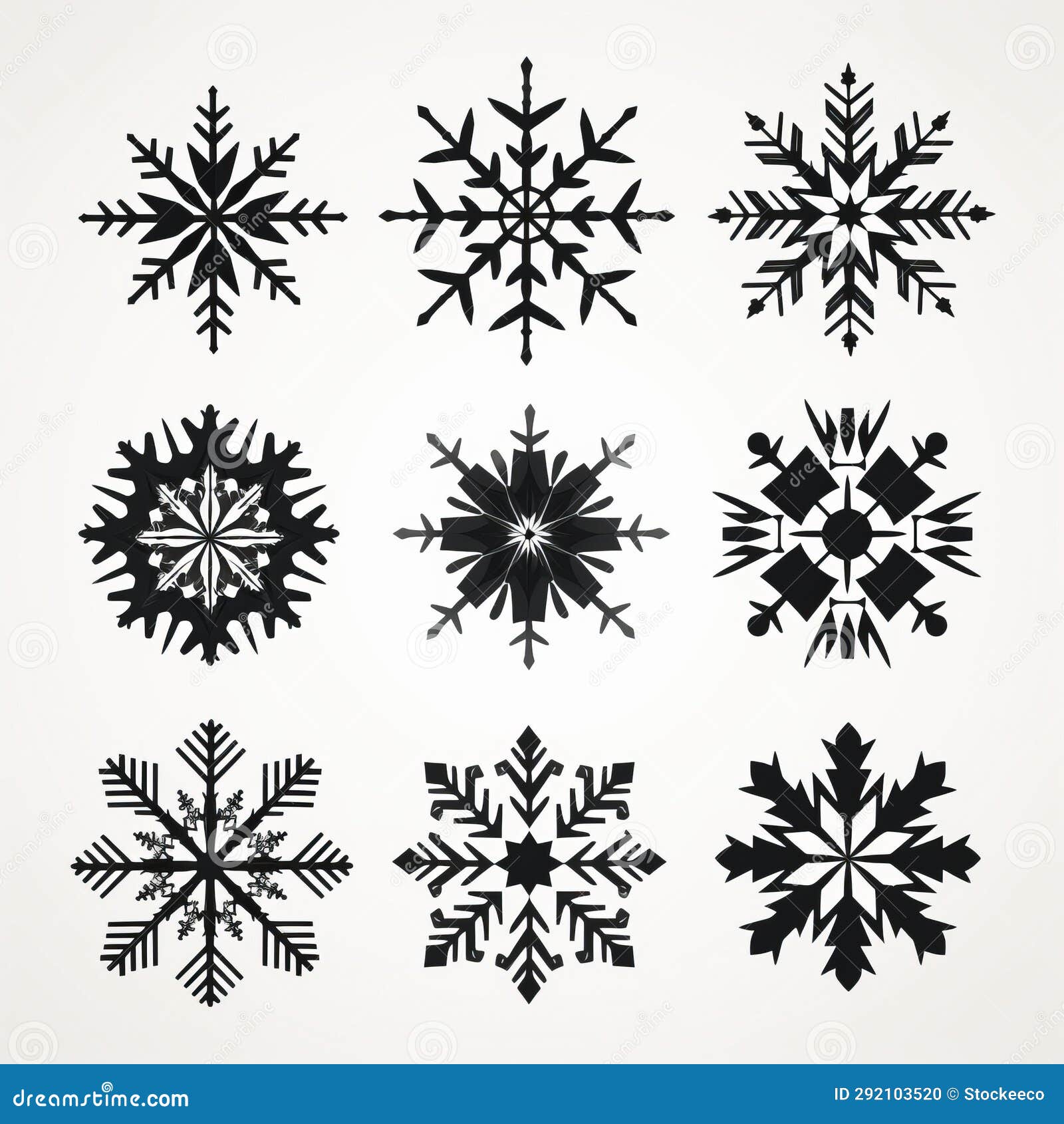 Minimalist Black and White Snowflake Vector Art Decorations Stock ...