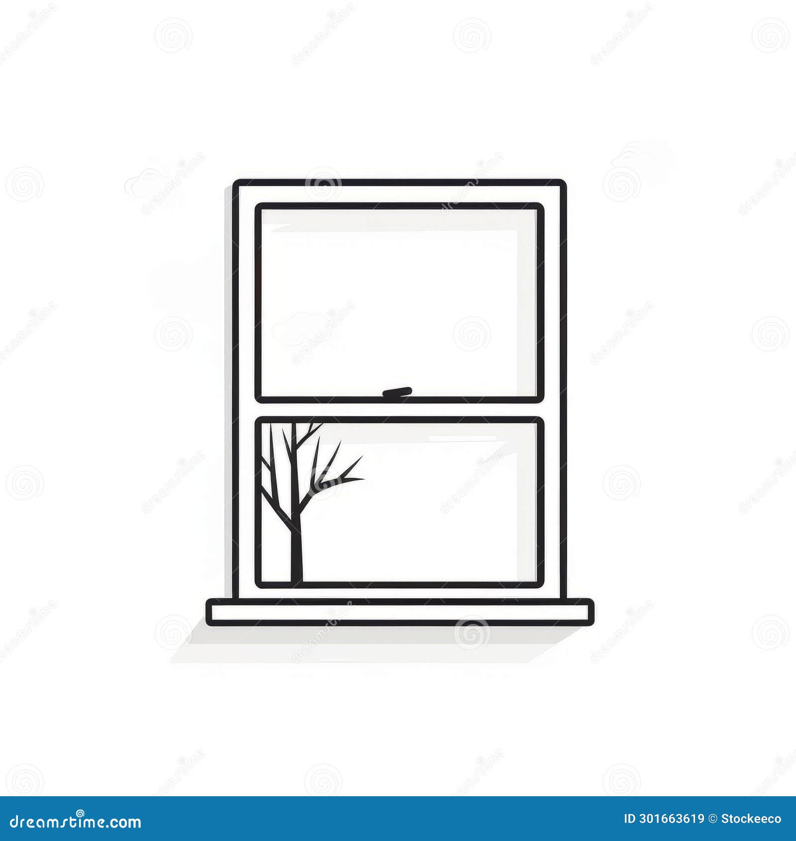 Minimalist Black Window with Tree Symbol in White Stock Image - Image ...