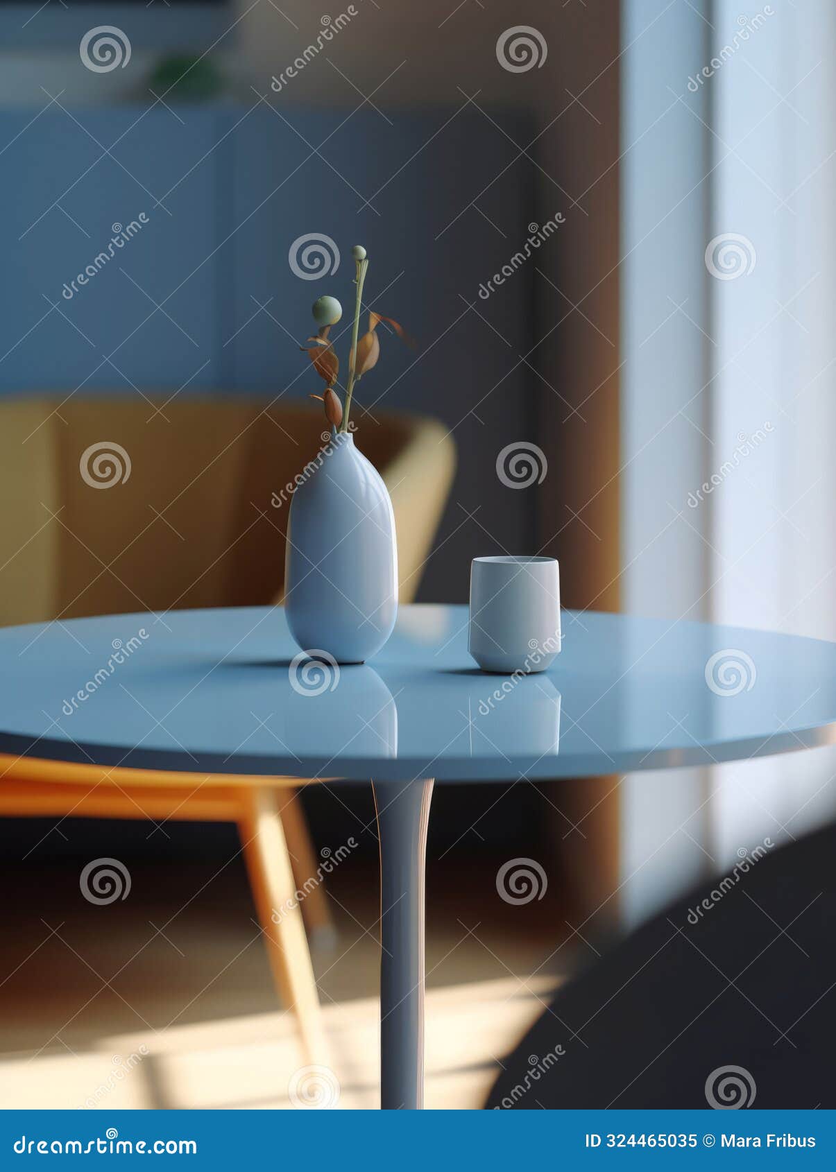 Minimalist Blue Interior with a Table by the Window. Serene and Calm ...
