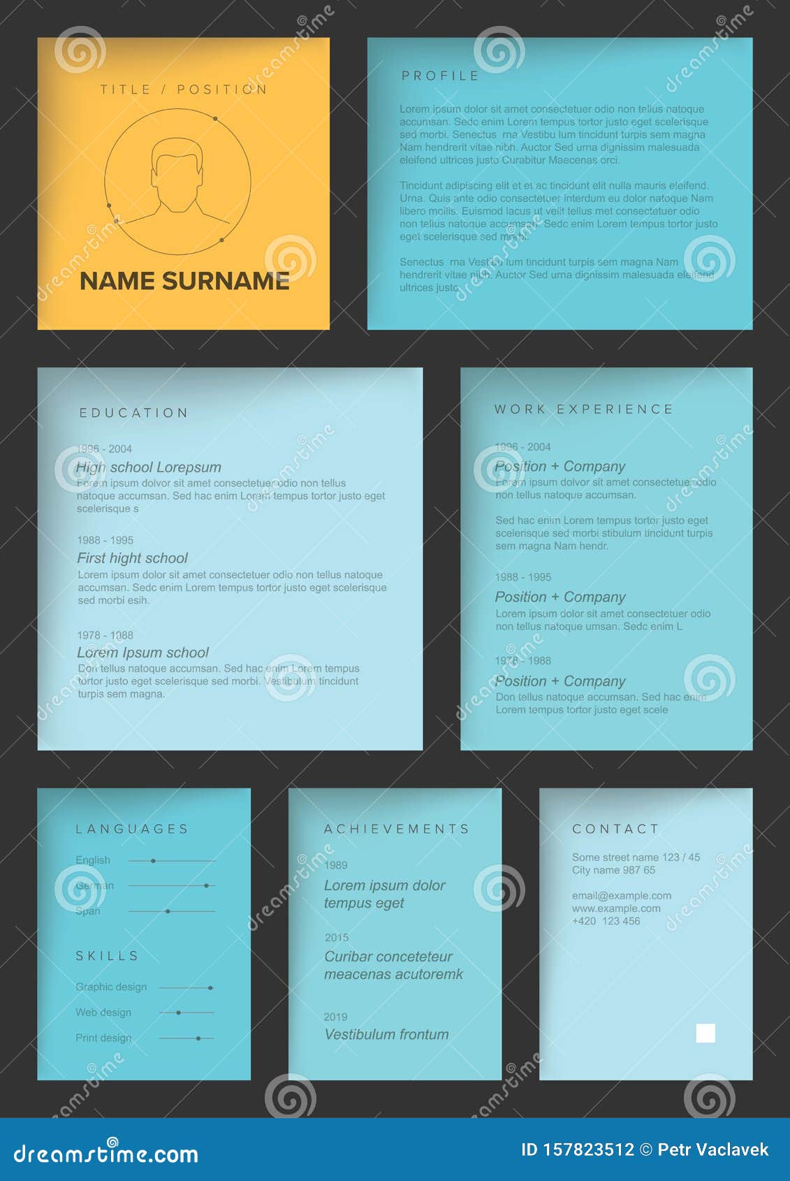 Minimalist Blue Resume Cv Template Stock Vector - Illustration of ...
