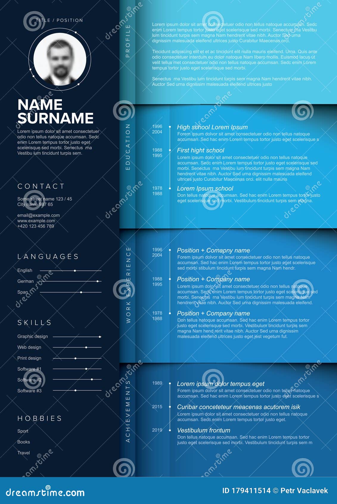 Minimalist Blue Resume Cv Template Stock Vector - Illustration of ...