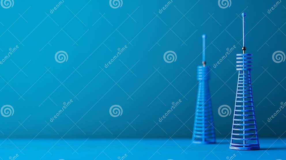 Minimalist Blue Towers on a Blue Background Modern Communication ...